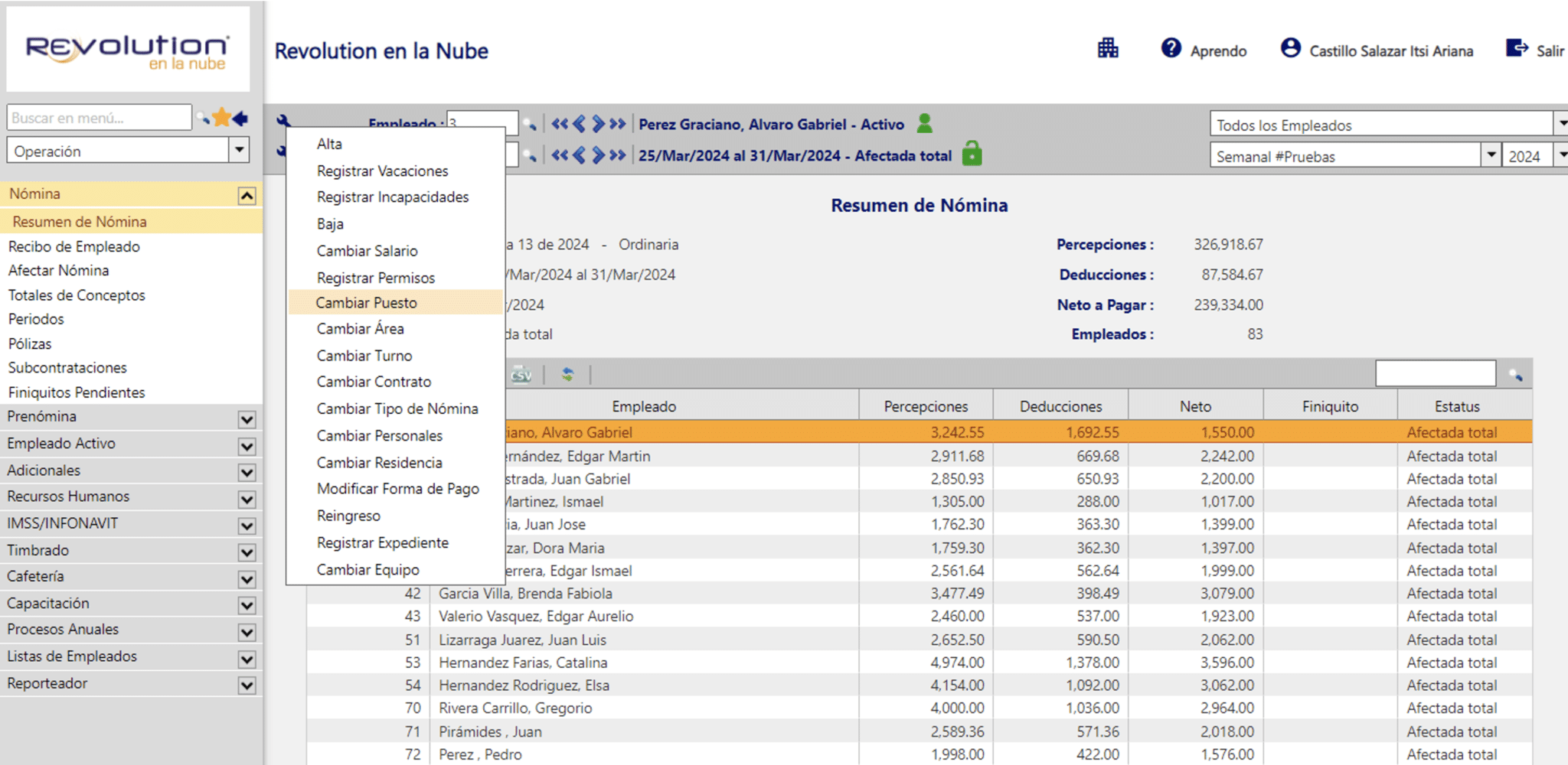 Atajos en la Barra de Selección de Revolution en la nube
